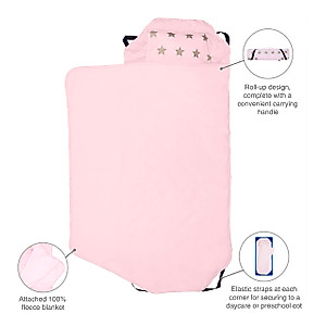 Wildkin Kids Modern Nap Mat with Reusable Pillow for Boys & Girls, Perfect for Elementary Sleeping Mat, Features Elastic Corner Straps, Soft Cotton Blend Materials Nap Mat for Kids (Stars)