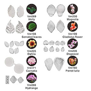 Art KITCHENWARE Sugarpaste Flower Making Tools 9pairs Petal Leaf Silicone Veiner Veining Molds 9sets Matched Fondant Cutters Hydrangea Tulip Carnation
