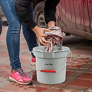 Morcte 3.5 Gallon Heavy Duty Plastic Cleaning Bucket Pail with Portable Handle, 4 Pack Commercial Round Utility Cleaning Pail, Gray