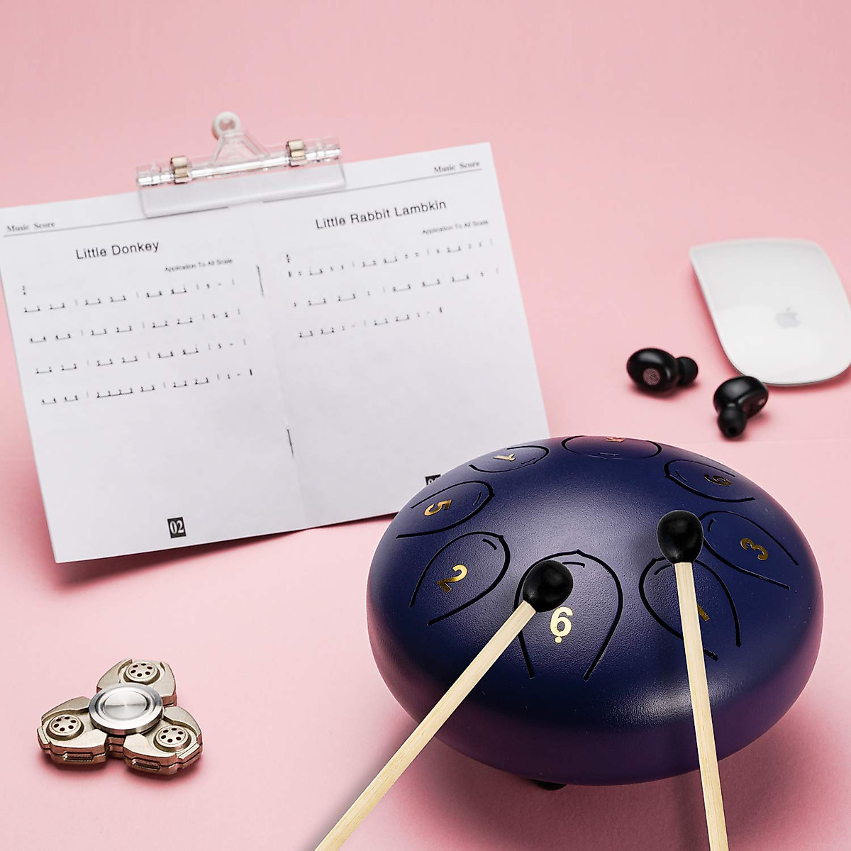 Steel Tongue Drum 6 Inch 8 Note Percussion Instrument Lotus Hand Pan Drum with Drum Mallets Carry Bag， musical education, gifts, mental rehabilitation and yoga meditation (Blue)