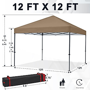 COOSHADE Durable Easy Pop Up Canopy Tent 12x12Ft(Khaki)