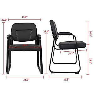 CLATINA Office Reception Guest Chair with Bonded Leather Padded Arm Rest Ergonomic Guest Chair with Sled Base for Waiting Conference Room Black 4 Pack