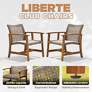 IDZO Liberte 500lbs Capacity Acacia Outdoor Club Chairs Set of 2, FSC Teak Finish Wood Patio Furniture Sets with Upgraded 2000Hours UV Resistant Wicker