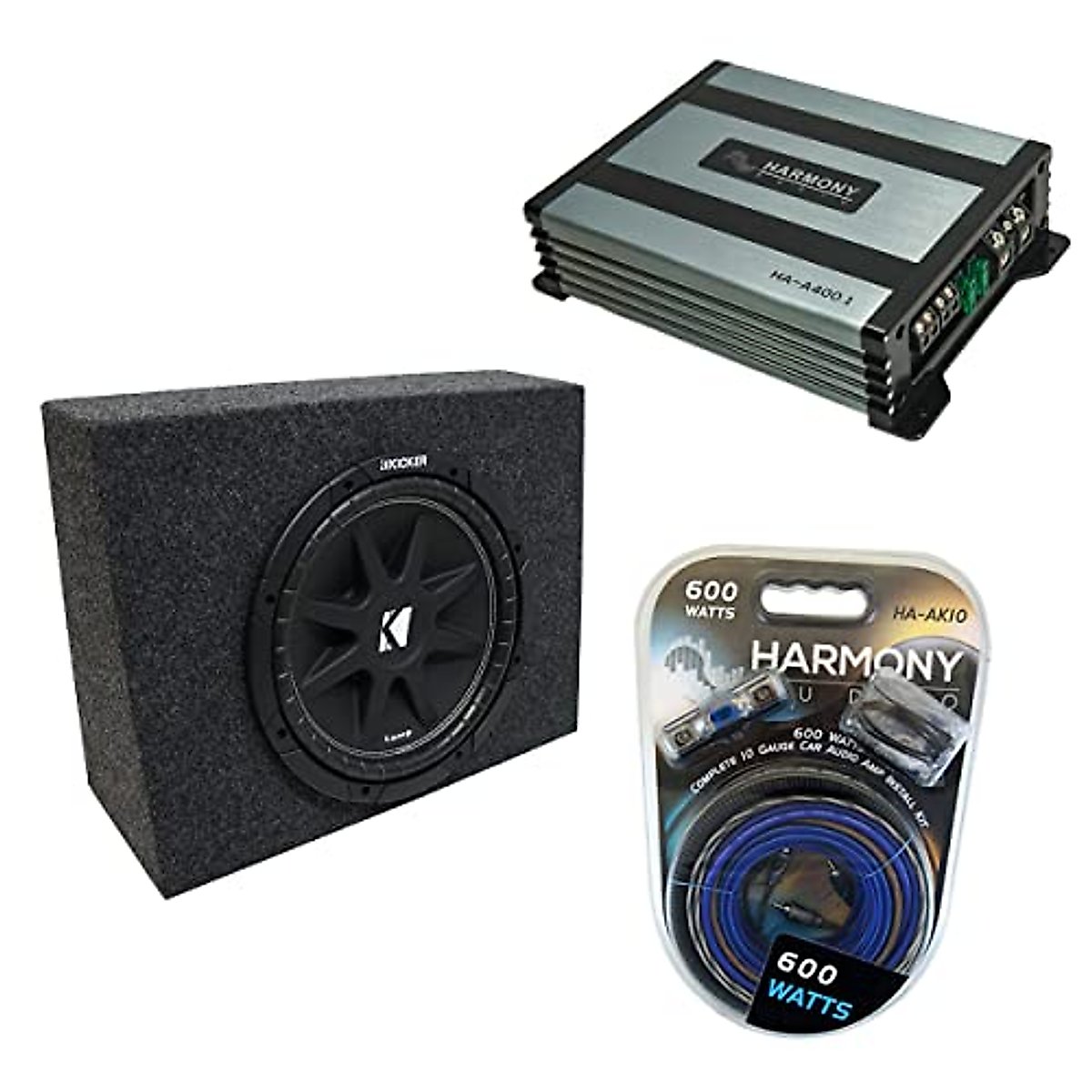 (1) Kicker C12 Subwoofer Single 12" Regular Cab Truck Sub Box Enclosure Bundle with HA-A400.1 Mono Amplifier