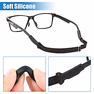 Adjustable Glasses Straps - 3 Pcs No Tail Adjustable Eyewear Retainer Glasse Strap for Men's Glasses Straps, Kids' Glasses Straps, Women's Glasses Straps, Sunglasses Straps, Black(7.5-13.5 inch)
