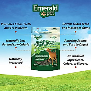 Emerald Pet Fresh Smileezz Grain Free Dog Dental Treats — Minty Fresh Breath and Clean Teeth for Puppies and Small Dog Breeds — Made in USA Mini, 6 Oz