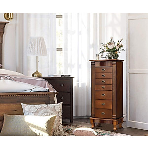 Hysache Jewelry Cabinet, Freestanding Jewelry Armoire Storage Chest w/ 7 Drawers, 2 Swing Doors, 12 Necklace Hooks, Large Capacity Wooden Jewellery Box Organizer for Bedroom Living Room