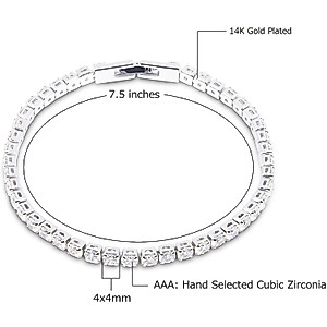 Savlano 14K Gold Plated Cubic Zirconia Round 4MM Classic Tennis 7.5 in Bracelet For Women (3 Pack Tri-Color Set)