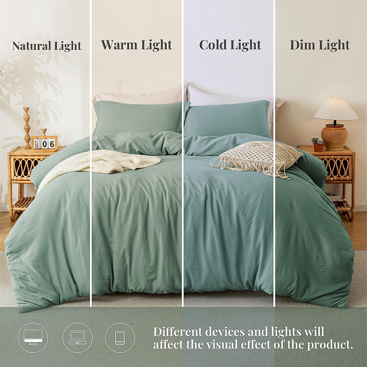 MILDLY Super Soft Duvet Cover - 100% Washed Microfiber Sage Green Comforter Cover Set 3 Pieces with Zipper Closure & Corner Ties (No Comforter)