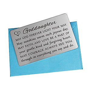 FALOGIJE To My Goddaughter Gifts Card from Godmother Godfather, Confirmation Gifts for Teenage Girl, Engraved Wallet Insert Baptism Birthday Card Gifts for Goddaughter, Christmas