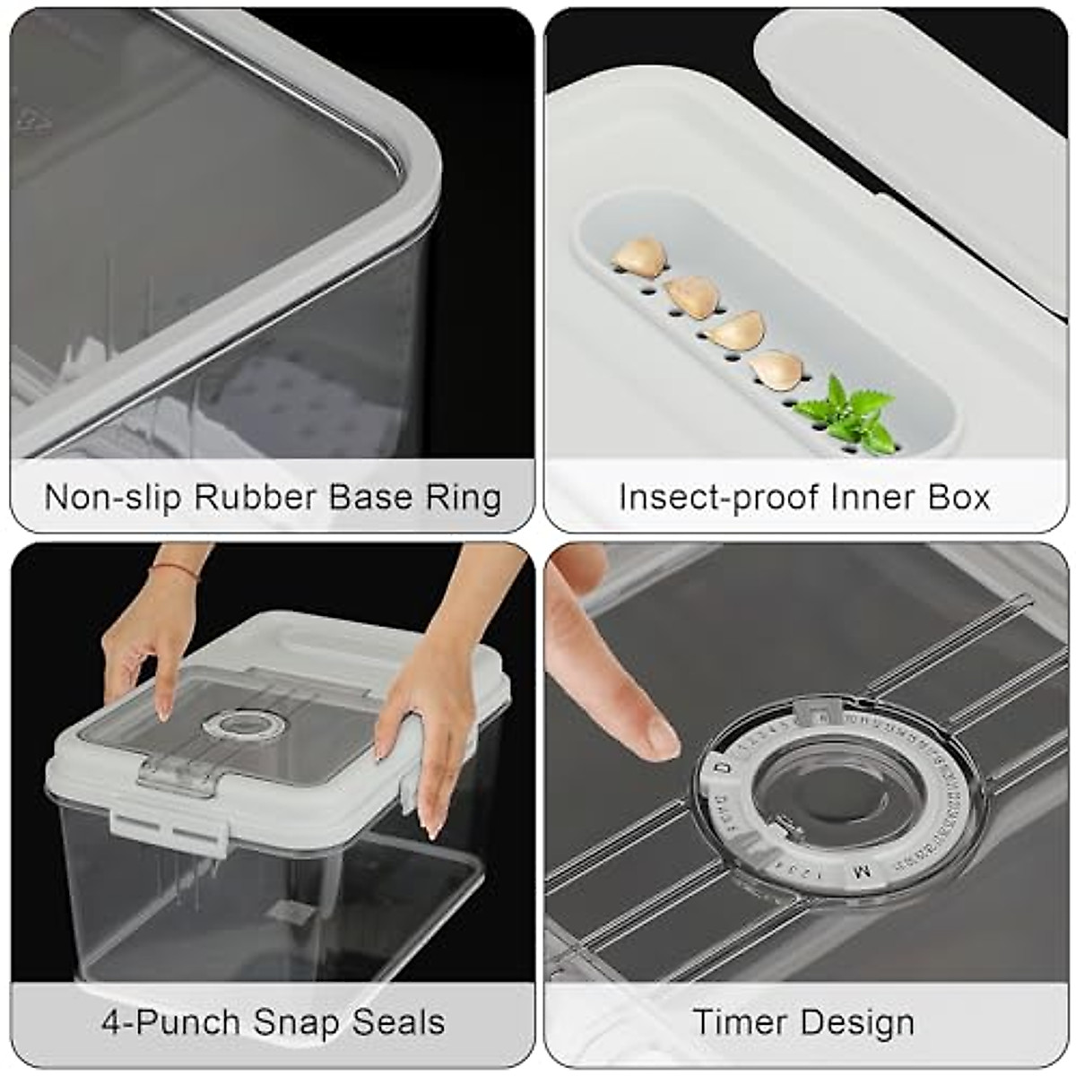 Sumnacon Food Storage Containers Sealed Food Storage Bins with Timer Lid for Kitchen or Pantry to Store Snacks,Rice,Pet Food,Flour Storage Container Plastic Stackable Laundry Pod Container(Large)