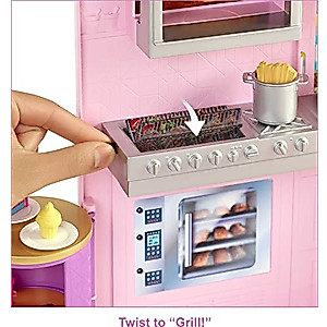 Barbie Cook ‘n Grill Restaurant Playset with 30+ Pieces & 6 Play Areas Including Kitchen, Pizza Oven, Grill & Dining Booth, Gift for 3 to 7 Year Olds