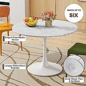 Ufurpie 42" Round Dining Table,Faux Marble Table Top,White Tulip Table Metal Base Pedestal Table for 4-6 Person,Easy Assembly End Table Leisure Coffee Table