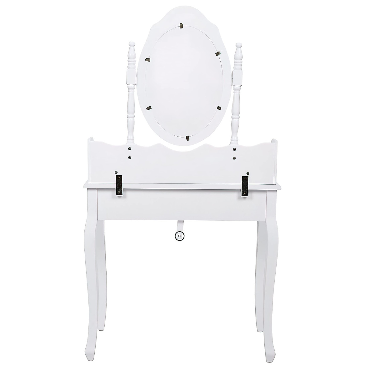 The Urban Port Ren 30-Inch 3-Piece Vanity Desk Set with Rotating Mirror and Matching Stool, 4 Drawers, Solid Wood, Pure White