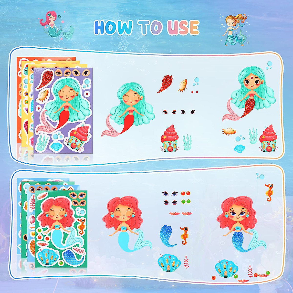 126 Pcs Mermaid Party Favors for Kids, Mermaid Themed Birthday Party Supplies Toys, Mermaid Goodie Bag Pinata Fillers Slap Bracelet Stickers Keychain Necklace Ring Puzzle Gifts for Classroom Prizes