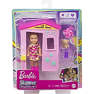 Barbie Skipper Babysitters Inc. Accessories Set with Small Toddler Doll & Pink Playhouse, Plus Pinwheel, Teddy Bear & Cup, Gift for 3 to 7 Year Olds