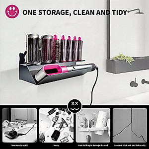 E EZEXPREZE Storage Rack holder for Dyson Hair dryer Airwrap Curling styler Bracket Stand and 7 Curls Barrels Curling Kit Organizer Shelf Wall Mounted with Plug Organization