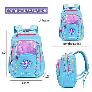 RuRu monkey Kids Backpack for Girls - Perfect for Kindergarten, Preschool & Lower Elementary Students (Ages 4-10) - Mermaid Kids Bookbag - Medium (16.5" Tall)