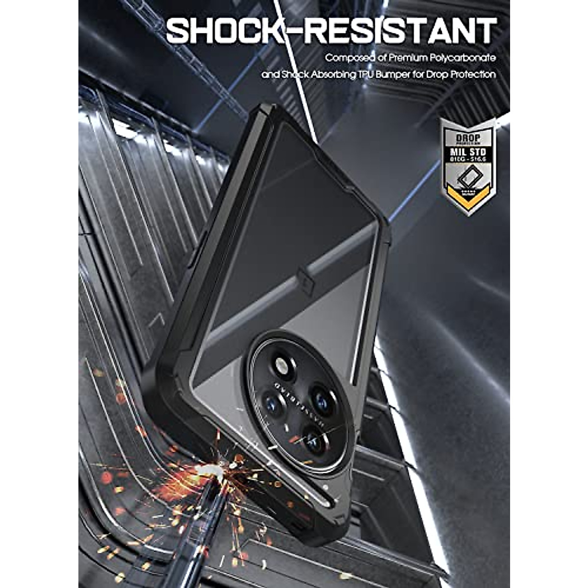 Poetic Guardian Case for OnePlus 11 5G 6.7" (2023) [20 FT Mil-Grade Drop Tested], Full-Body Hybrid Shockproof Bumper Cover with Built-in Screen Protector, Black/Clear