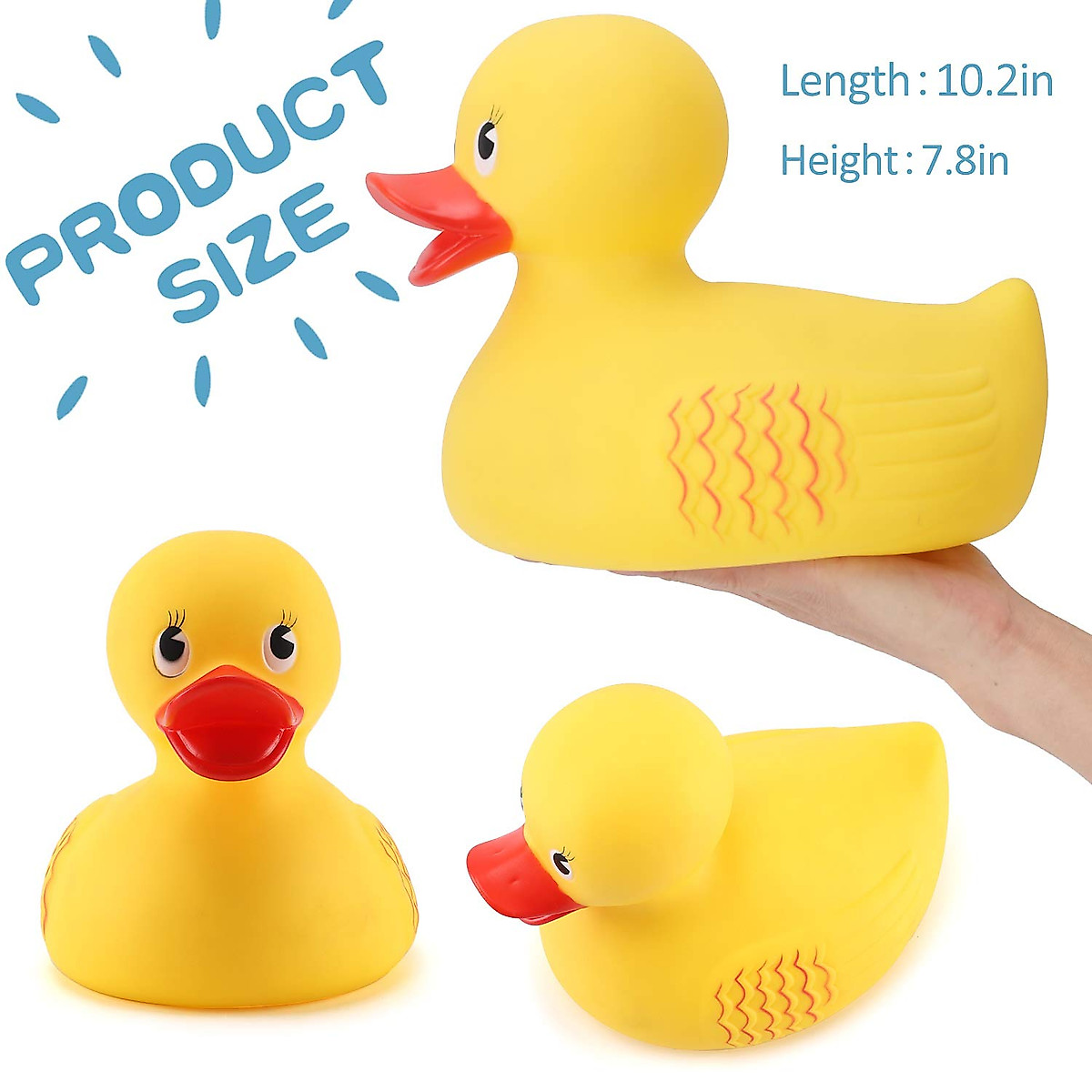 10" Jumbo Classic Yellow Rubber Duck Bathtime Toy, Floating Fun Pool Preschool Bathtub Toy, Giant Flexible Large Yellow Duck for Kids