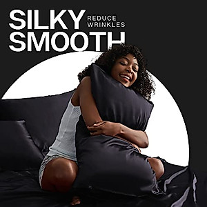 MR&HM Satin Pillowcase for Hair and Skin, Silk Satin Pillowcase 2 Pack, Standard Size Pillow Cases Set of 2, Silky Pillow Cover with Envelope Closure (20x26, Black)