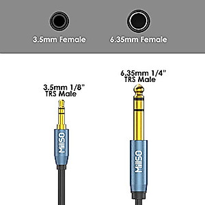 MillSO 6.35mm Male 1/4 to 3.5mm Male 1/8 TRS Stereo Audio Cable (16 Feet), Headphone Adapter 1/8 to 1/4 AUX Adapter for Guitar Amp, Keyboard, Piano, Amplifiers, Home Theater Devices, or Mixer
