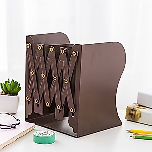 JIARI Simple Nature Style Brown Decorative Metal Iron Bookends Holder Stand Desk Nonskid Adjustable Bookend (Brown)
