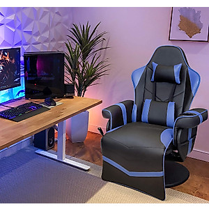 Homall Gaming Recliner Chair Racing Style PU Leather Gaming Chair Ergonomic Adjusted Reclining Office Desk Chair Home Theater Single Sofa Chair with Footrest Headrest and Lumbar Support (Blue)