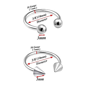 bodyjewellery 4pcs 18g Horseshoe Ring Circular Cartilage Spider Bite Surgical Steel Nose Lip Cartilage Hoop Septum Tragus Stud Ear Eyebrow BBEP 10mm