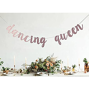 Swdthnh Dancing Queen Banner - Yas Kween Bunting Sign - Lady Club Decor - Women Empowerment - Birthday Bachelorette Bridal Shower Engagement Party Decors, Rose Gold Glitter