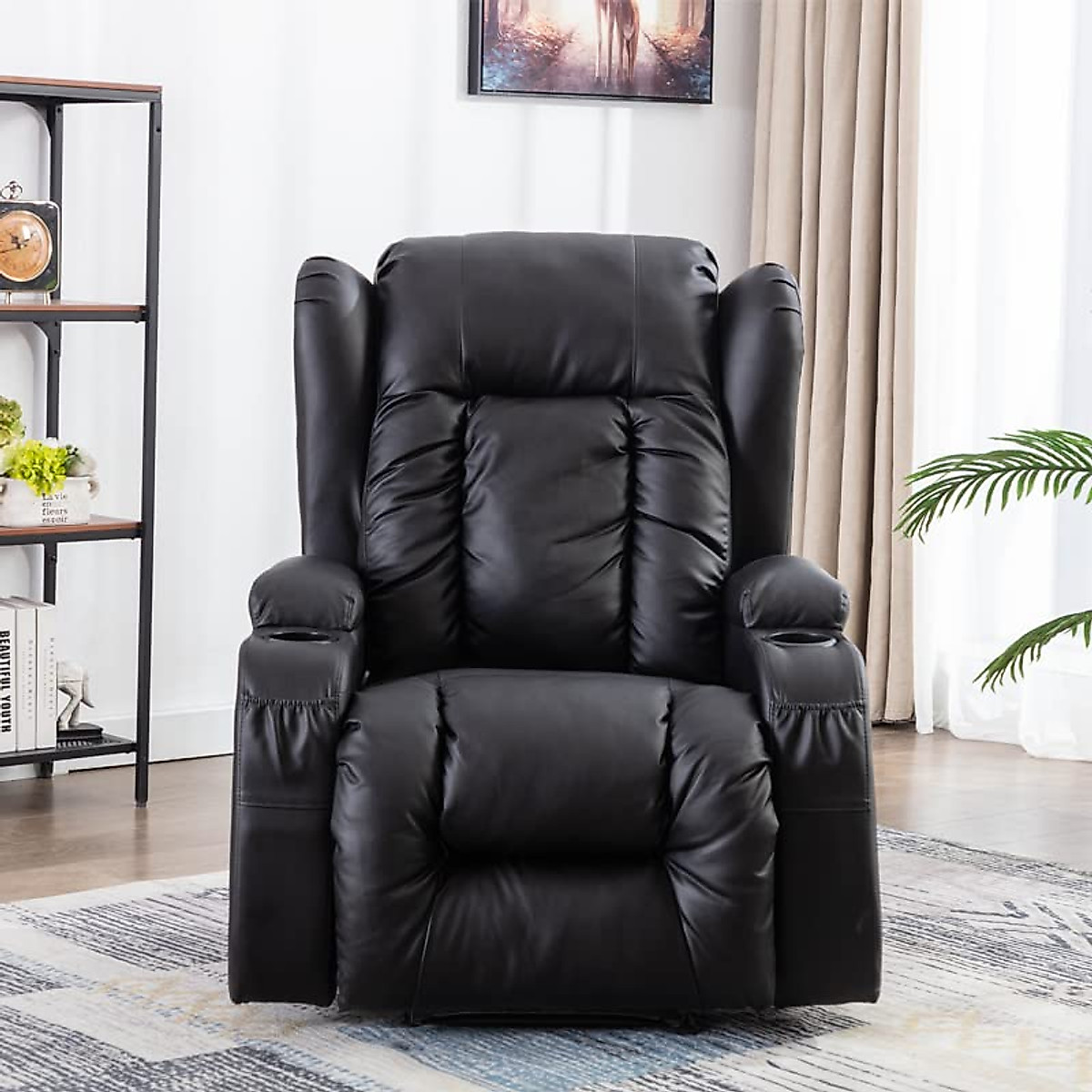 HomSof Chair Sofa,Eight Point Function and Heated,Adjustable Home Theater Single Recliner Suitable for The Elderly Vibration Massage Manual Remote Control, Black