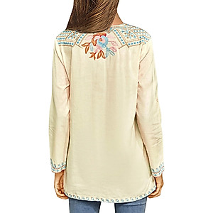AK Women's Embroidered Tops Mexican Shirt V Neck Summer Casual Tops Peasant Tunic Loose Blouse (Small, 127-Yellow)