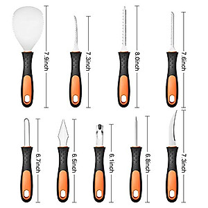 GoStock Pumpkin Carving Kit, Upgrade Soft Grip Rubber Handle 9 Pieces Pumpkin Carving Tools Set Heavy Duty Stainless Steel Masters Carving Kit with Zipper Bag for Halloween Jack-O-Lanterns