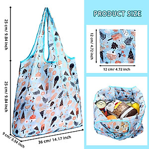 Weewooday 18 Pieces Foldable Reusable Shopping Bags Machine Washable Grocery Bags Waterproof(Cute Style)