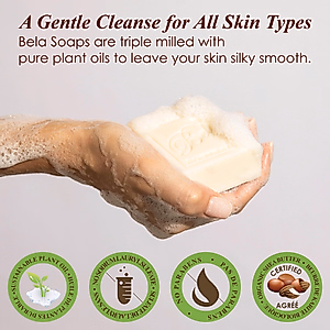 BELA Extra Creamy Goat Milk Soap 3.3 OZ Pack of 6, Long Lasting French Triple Milled Bar Soap Enriched with Organic Shea Butter, Hand, Face and Body Wash Bar, Made in Australia