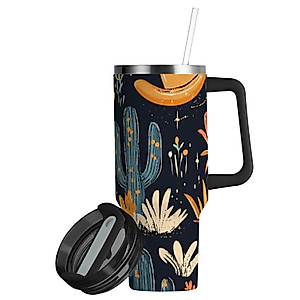 Selerdon 40 oz Tumbler Cowboy Hat with Handle and Straw Lid Vacuum Stainless Steel Insulated Water Bottle Travel Mug Car Cup Holder Friendly BPA Free for Gym Travel Office