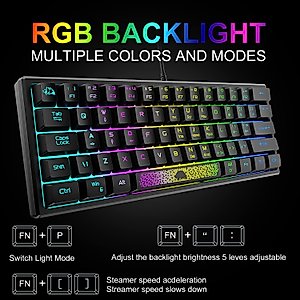 60% Gaming Keyboard and Mouse Combo Duble Color Keycaps Samll RGB Backlight Mechanical Feeling and Mechanical RGB 6400 DPI Honeycomb Optical Mouse,Gaming Mouse pad for Gamers and Typists