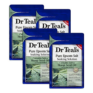 Dr Teal's Epsom Salt 4-Pack (12 lbs Total) Hemp Seed Oil - Pure Epsom Salt for Soothing Winter Baths and Muscle Recovery - with Essential Oil Blend