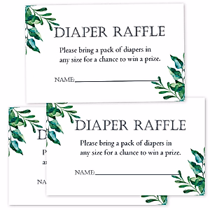 50 Pack Greenery Diaper Raffle Tickets for Baby Shower, Baby Shower Invitations Insert Cards, Bring a Pack of Diapers to Win Favors, Baby Shower Games.