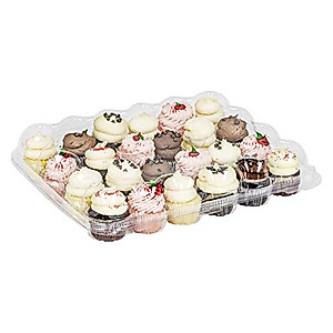5 Cupcake Containers Plastic Disposable | Clear Mini Cupcake Boxes 24 Compartment Cupcake Holders Disposable Cupcake Carrier | 2 Dozen Cupcake Trays | Durable Cup Cake Muffin Packaging Transporter