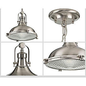 Fresnel Lens Collection 1-Light Fresnel Glass Coastal Pendant Light Brushed Nickel