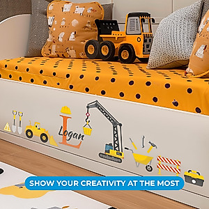 Custom Toddler Construction Crane Wall Decal I Personalized Name Decals for Walls I Nursery Wall Decal for Toddler Room Decorations I Crane Baby Sticker for Bedroom W22 x18 H (Small)