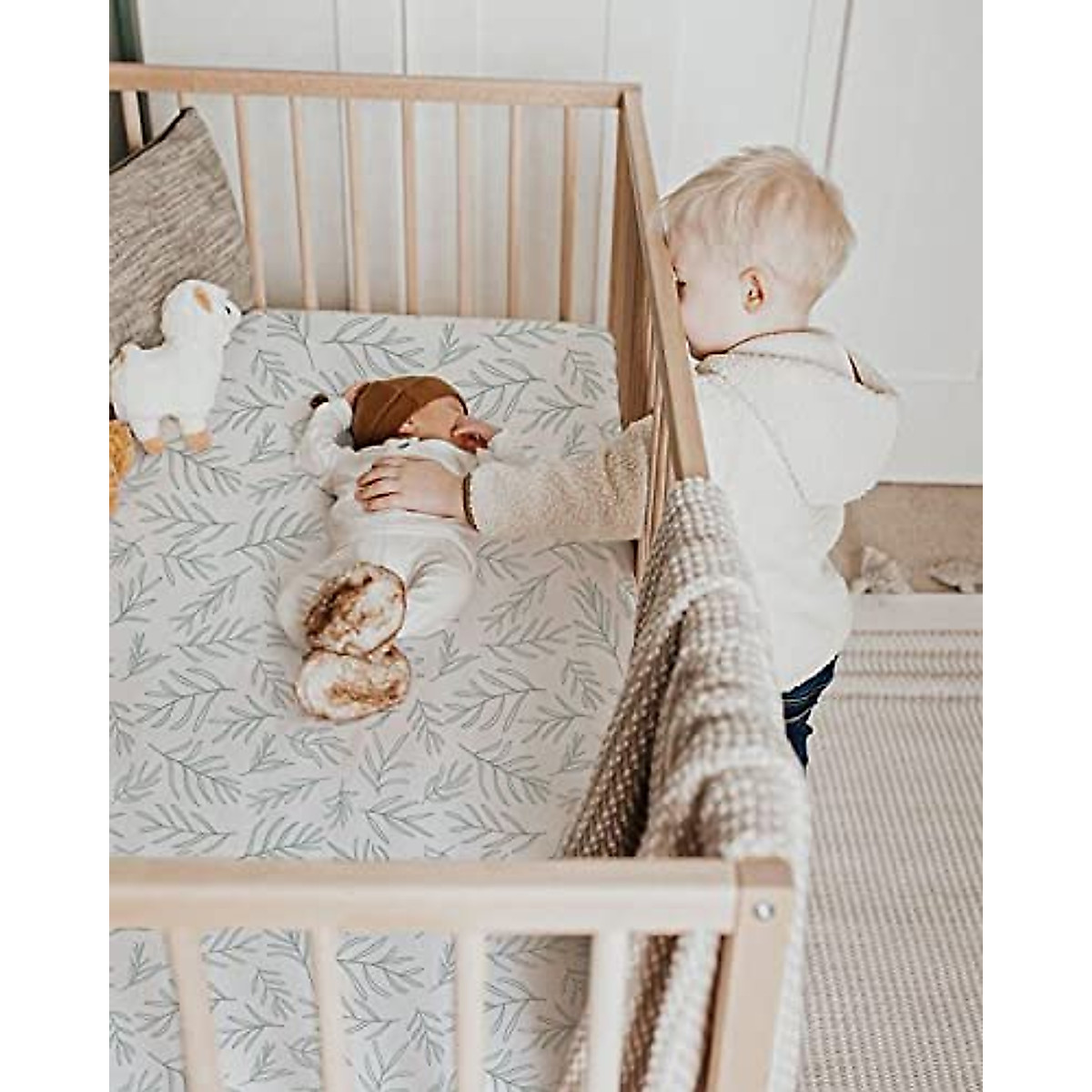 Babebay Crib Sheets for Boys and Girls, Fitted Baby Crib Sheet Neutral for Standard Crib Mattress & Toddler Bed Mattress (52"x28"), Soft and Safe Cotton Green Crib Sheets, 2 Pack (Sage Green)
