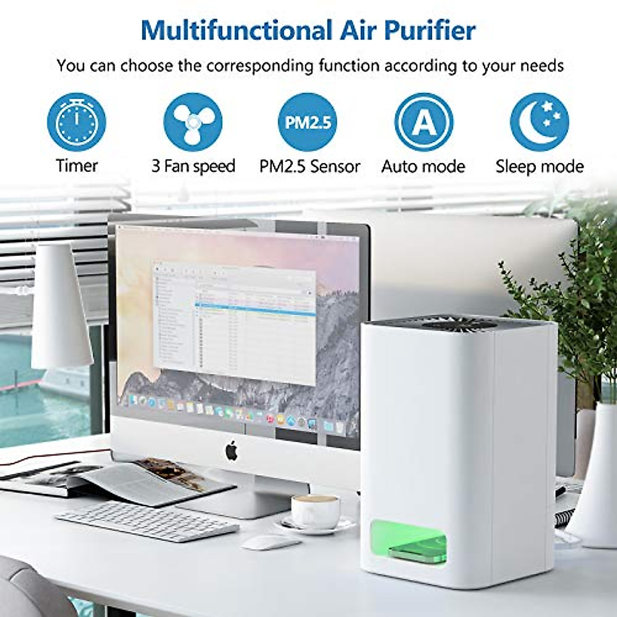 ZHENGXOO Small Air Purifiers with True HEPA Filter For Home Cover Up To 370 sq.ft, CADR:120 with air quality monitoring function to automatically adjust, Model:AM-160 (White)