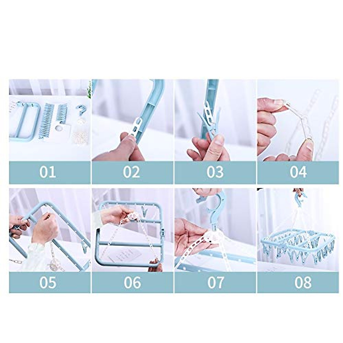 Entatial Underwear Hanger, Laundry Hanger, with 32 Clips Saving Space Laundry Hanger for Baby Clothes Socks(Blue)