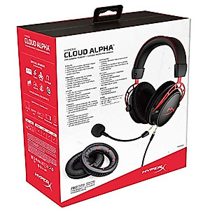 HyperX Cloud Alpha - Gaming Headset, Dual Chamber Drivers, Legendary Comfort, Aluminum Frame, Detachable Microphone, Works on PC, PS4, PS5, Xbox One/ Series X|S, Nintendo Switch and Mobile – Red