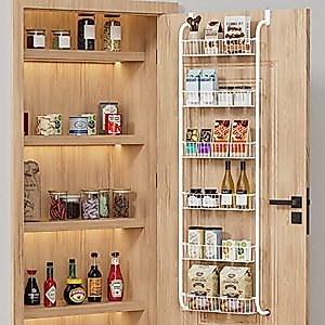 Egepon Over the Door Pantry Organizer Rack, 6-Tier Baskets Pantry Door Organization and Storage, Heavy-Duty Metal Door Shelf Hanging Door Spice Rack for Kitchen Pantry Bathroom,White