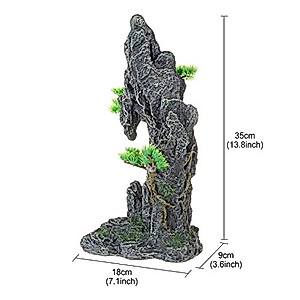 Mairuker Aquarium Mountain View Stone Ornament,Artificial Resin Rock Landscape Fish Tank Decoration for Betta Hiding Reptile,Aquarium Supplies