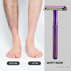 KINGHOOD Safety Razor Single Blade for Men with 10 Double Edge Blades Metal Reusable Eco Friendly Razors Colorful