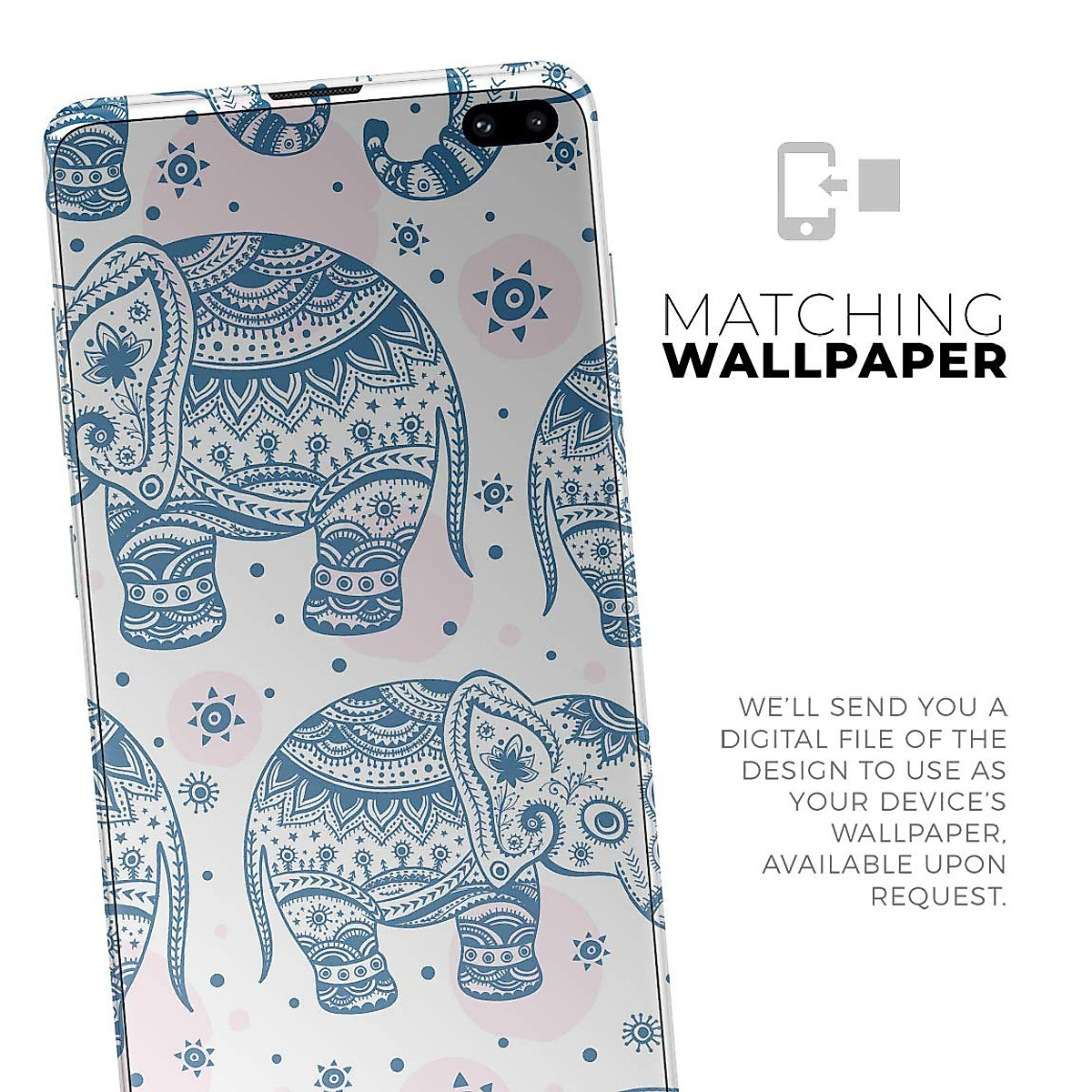 DesignSkinz Ethnic Navy Seamless Aztec Elephant Protective Vinyl Decal Wrap Skin Cover Compatible with The Samsung Galaxy S20 (Screen Trim & Back Glass Skin)